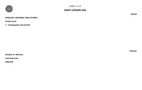 Ddl Sample Format Ddl Grade 1 To 12 Daily Lesson Log School Basalem National High School