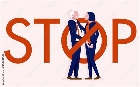 Stop Sexual Harassment Man Touching Woman Inappropriate Behind Stop Sign Vector Illustration
