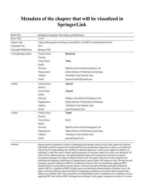 Pdf A Speech Recognition Technique Using Mfcc With Dwt In Isolated Hindi Words