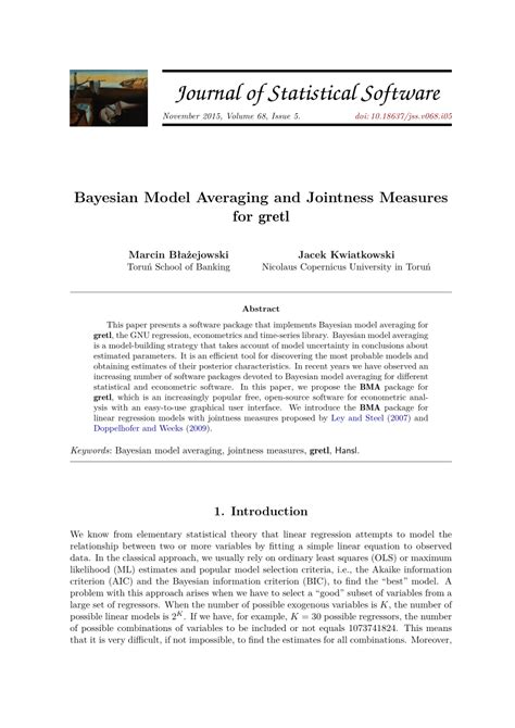 Pdf Bayesian Model Averaging And Jointness Measures For Gretl