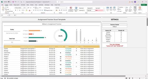 Assignment Tracker Excel Template Homework Planner Digital Download Etsy