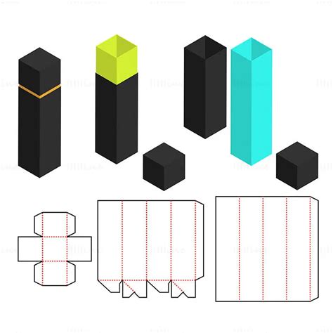 Rectangular Lipstick Packaging Box With Lid Dieline Vector