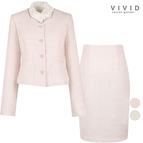 포스티 Set 여성 벚꽃 봄가을 카라탈부탁 정장자켓 스커트 세트