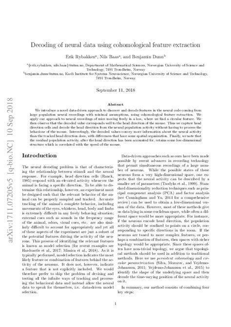 Pdf Decoding Of Neural Data Using Cohomological Feature Extraction