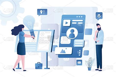 一群设计师，程序员创建移动应用程序。编码和软件应用程序开发。新的互联网初创公司或移动平台素材 花瓣网