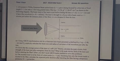 Solved 1 [18 Points] A Temoo Gaussian Beam Pulsed Laser λ