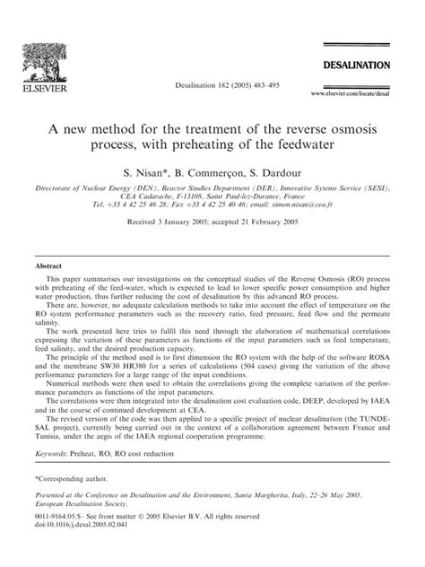 A New Method For The Treatment Of The Reverse Osmosis Process With
