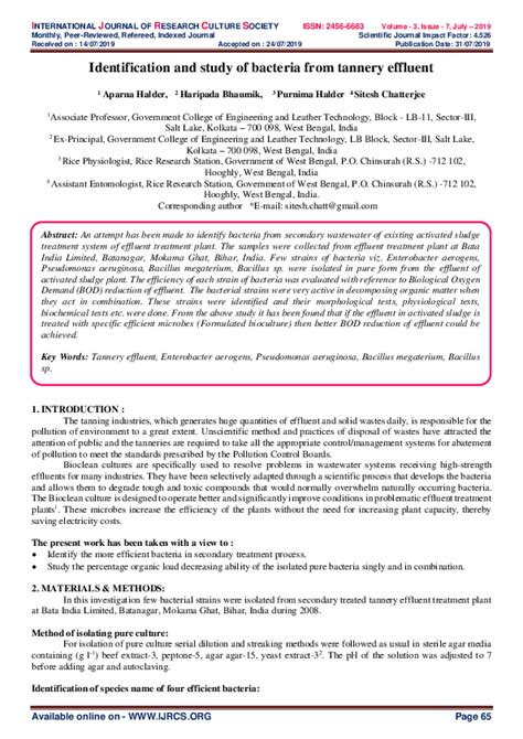 Pdf Bacterial Strains For Tannery Effluent Treatment