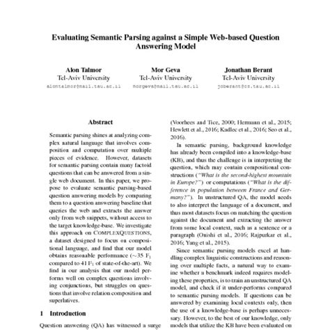 Evaluating Semantic Parsing Against A Simple Web Based Question