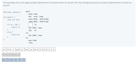 Solved The Assembly Code On The Right Partially Implements Chegg