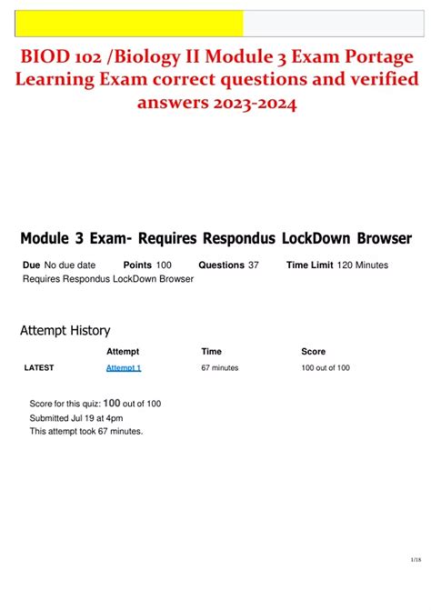 biod 102 biology ii module 3 exam portage learning exam correct