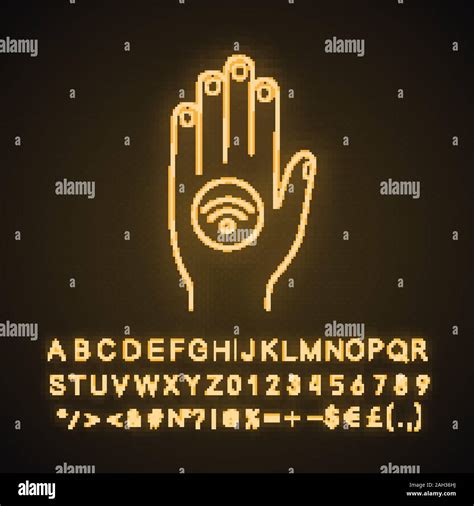 Nfc Sticker On Hand Neon Light Icon Near Field Communication Rfid