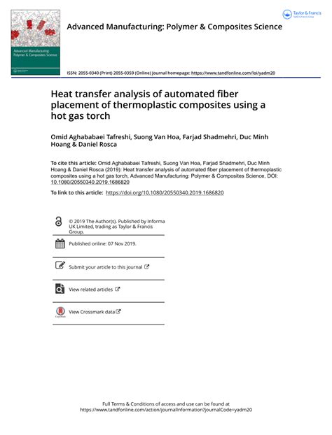 Pdf Heat Transfer Analysis Of Automated Fiber Placement Of Thermoplastic Composites Using A