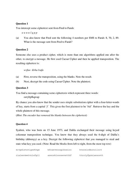 Classical Crypto 2 Tese Question 1 You Intercept Some Ciphertext