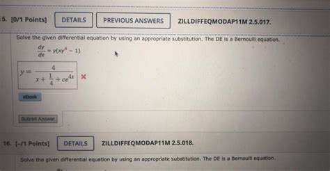 Solved Dxdyyxy4−1yx41ce4x4x 11 Points