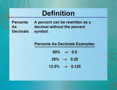 Definition Ratios Proportions And Percents Concepts Percents As Decimals Media4math