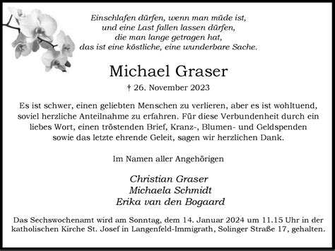 Traueranzeigen Von Michael Graser Trauer In Nrw De