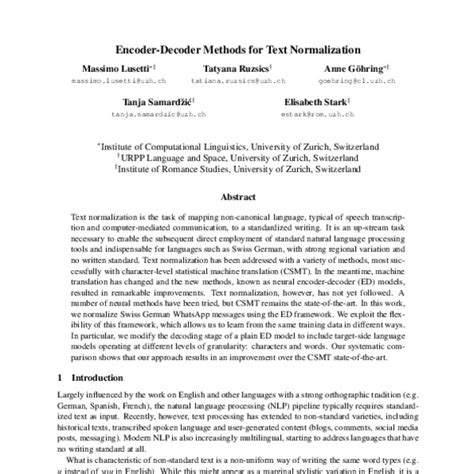 Encoder Decoder Methods For Text Normalization Acl Anthology