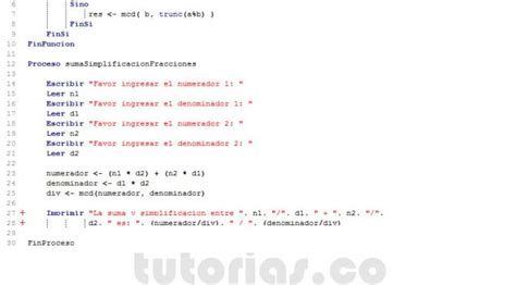 Funciones PSeint Suma Y Simplificacion De Fracciones Tutorias Co