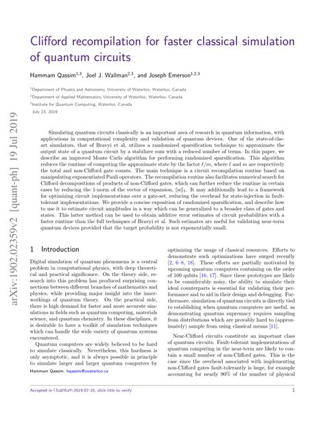 Pdf Clifford Recompilation For Faster Classical Simulation Of Quantum Circuits