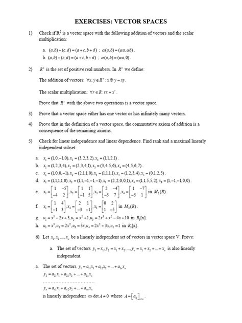 Exercises Vector Spaces Pdf Vector Space Basis Linear Algebra