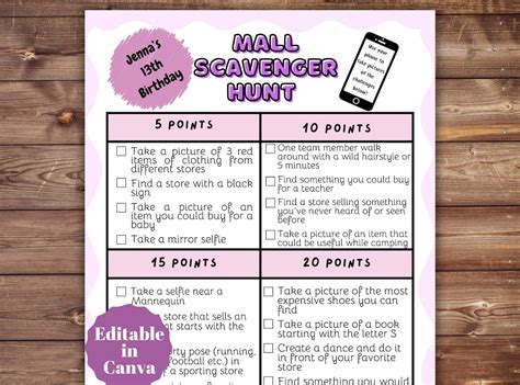 Mall Scavenger Hunt Game Printable Activity For Tweens And Teens
