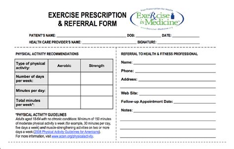 Example Of An Exercise Prescription And Referral Form Download