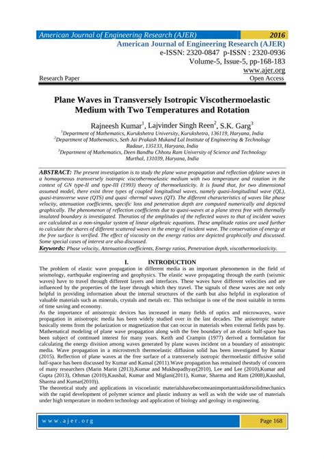 Pdf Plane Waves In Transversely Isotropic Viscothermoelastic