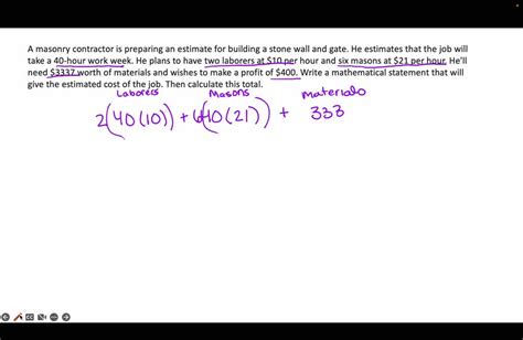 Solved A Masonry Contractor Is Preparing An Estimate For Building A