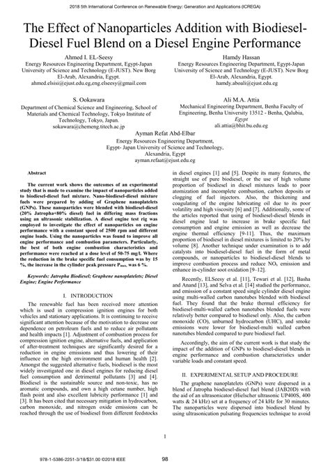 Pdf The Effect Of Nanoparticles Addition With Biodiesel Diesel Fuel Blend On A Diesel Engine