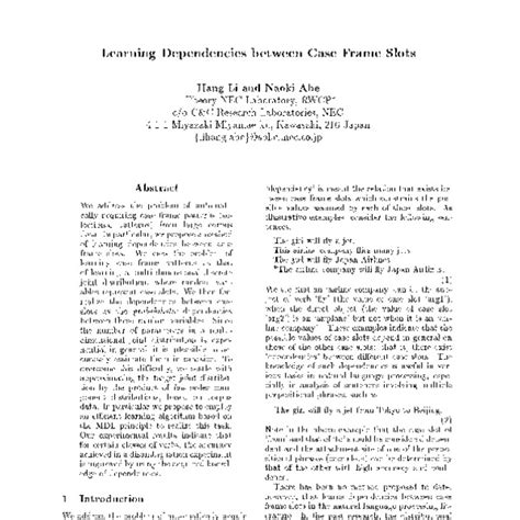 Learning Dependencies Between Case Frame Slots Acl Anthology