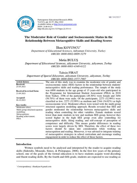 The Moderator Role Of Gender And Socioeconomic Status In The