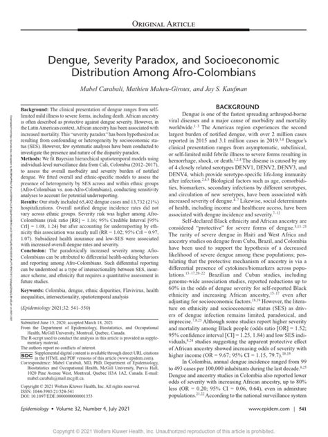 Dengue Severity Paradox And Socioeconomic Distribution Among