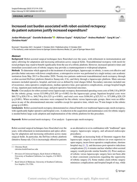 Increased Cost Burden Associated With Robot Assisted Rectopexy Do