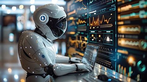 Futuristic Ai Analyst Monitoring Data On Screens Premium Ai Generated