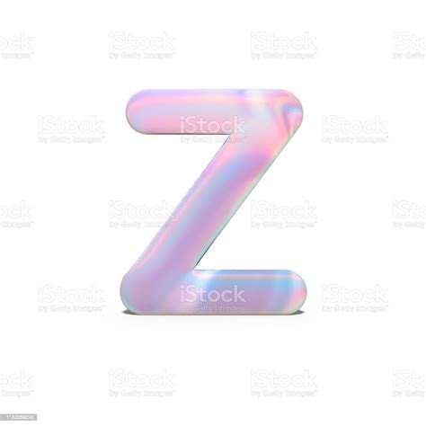밝은 홀로그램 디자인에 추상적 인 3d 대문자 Z 네온 블루 핑크 글꼴 고립 된 흰색 배경에 현실적인 반짝 알파벳 3d 렌더링