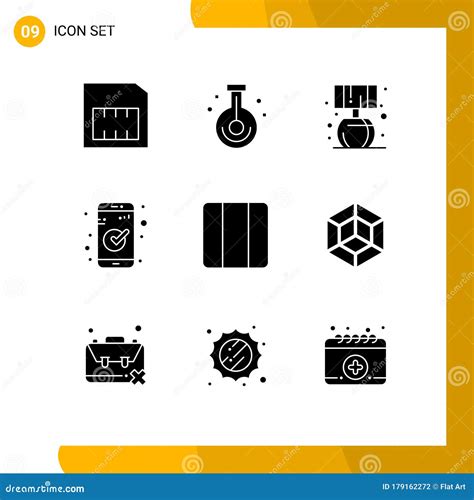 Mobile Interface Solid Glyph Set Of 9 Pictograms Of Horizontal Distribute Home Ui Check