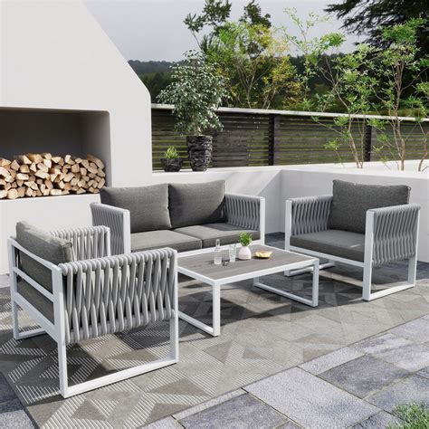 Okwish Gartenlounge Set Gartenmöbel Set Seil 1 Couchtisch 2 Sessel