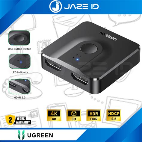 Jual UGREEN HDMI Switcher 2 Input 1 Output Switch Selector 2 Port 4K In Out Shopee Indonesia