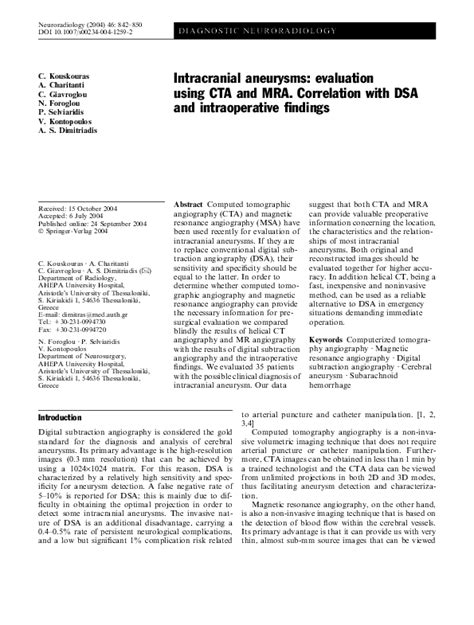 Pdf Intracranial Aneurysms Evaluation Using Cta And Mra Correlation With Dsa And