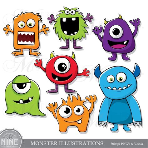 Monsters Clip Art Monster Illustrations Clip Art Downloads Etsy