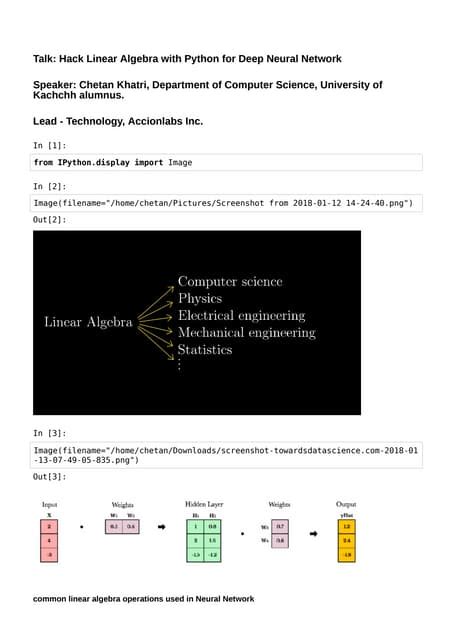 An Introduction Linear Algebra For Neural Networks And Deep Learning Pdf Physics Science