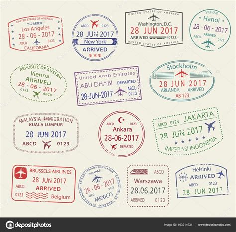 Vector Icons Of City Passport Stamps World Travel — Stock Vector