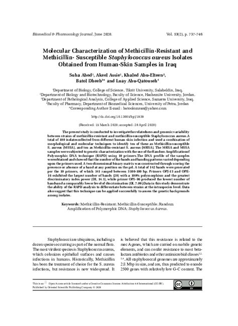 Pdf Molecular Characterization Of Methicillin Resistant And Methicillin Susceptible