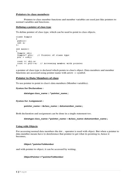 Pointers To Class Members Pdf Pointer Computer Programming Data