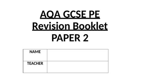 Aqa Gcse Pe Revision Booklet For Paper 2 Teaching Resources