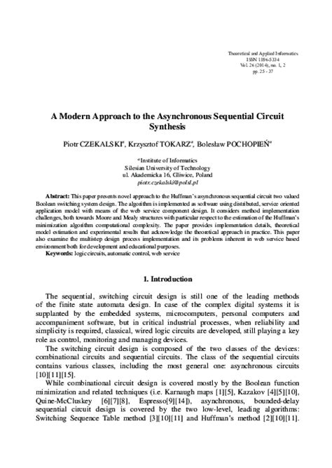 Pdf A Modern Approach To The Asynchronous Sequential Circuit Synthesis