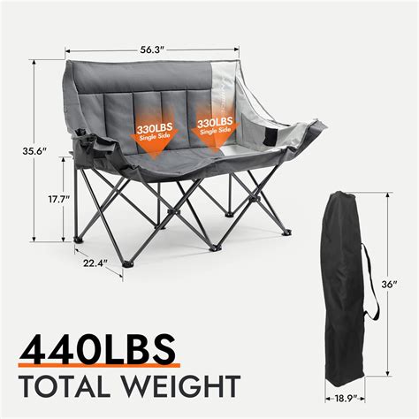 Dowinx Double Camping Chair Lawn Chair Camping Couch For Beach Outdoor Patio Grey Dowinx