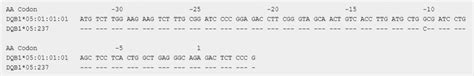alignment of the sequence of exon 1 of dqb1 05 237 with the sequence of