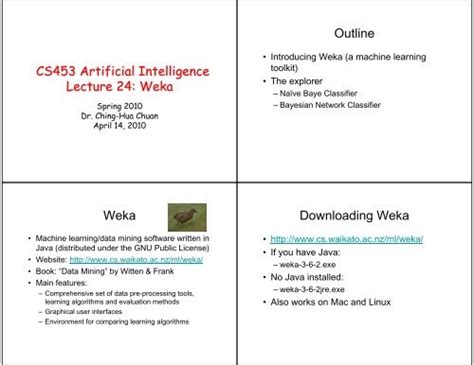 Cs453 Artificial Intelligence Lecture 24 Weka Outline Weka